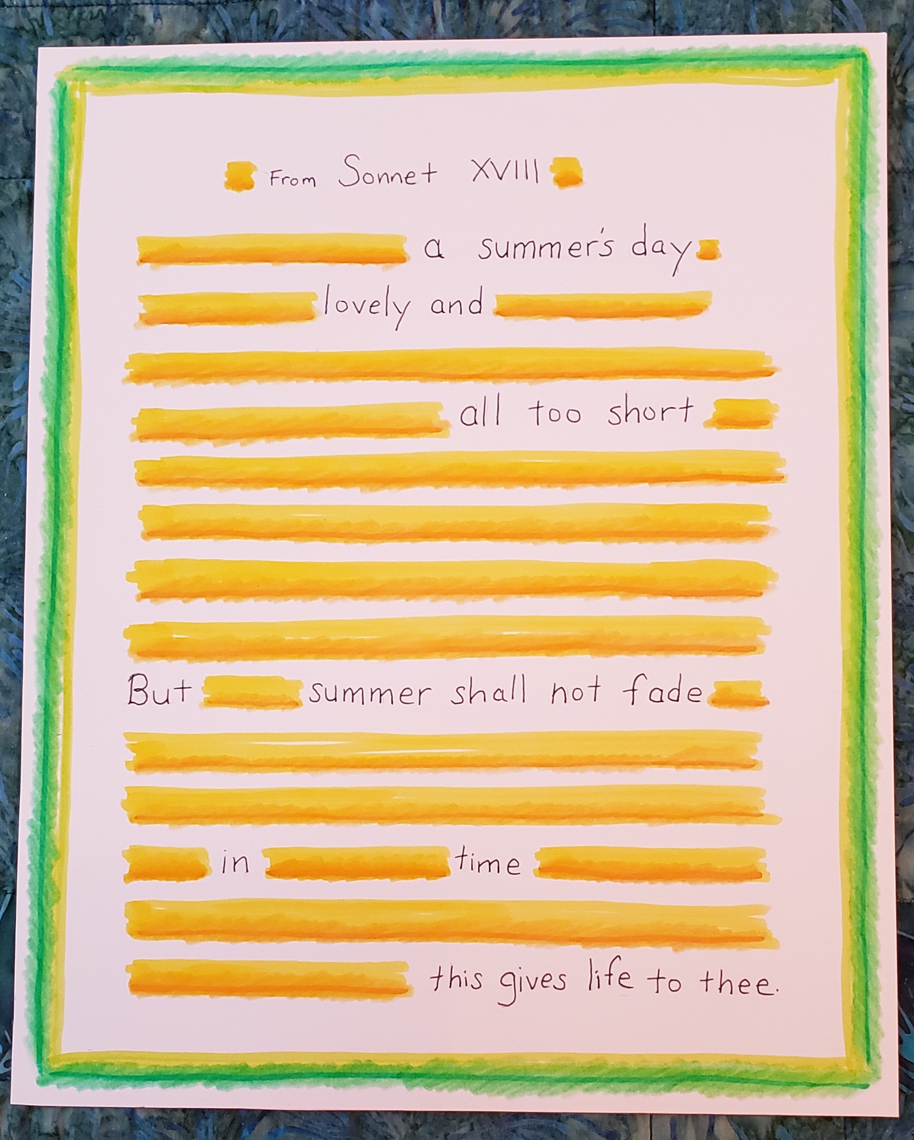 Sonnet XVIII “Sun Out” Poem – Yet There is Method